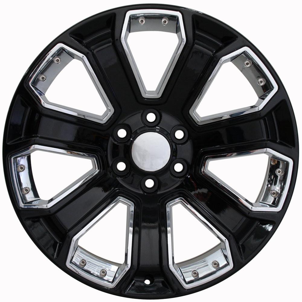 22" Replica Wheel CV93B Fits Chevy Silverado 22x9 Black with Chrome Wh ...
