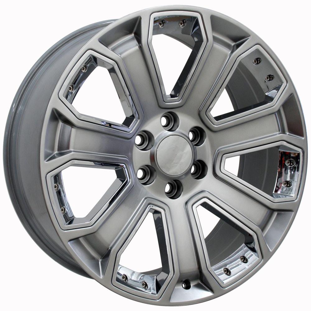 22" Replica Wheel CV93B Fits Chevy Silverado 22x9 Hyper Black with Chr ...