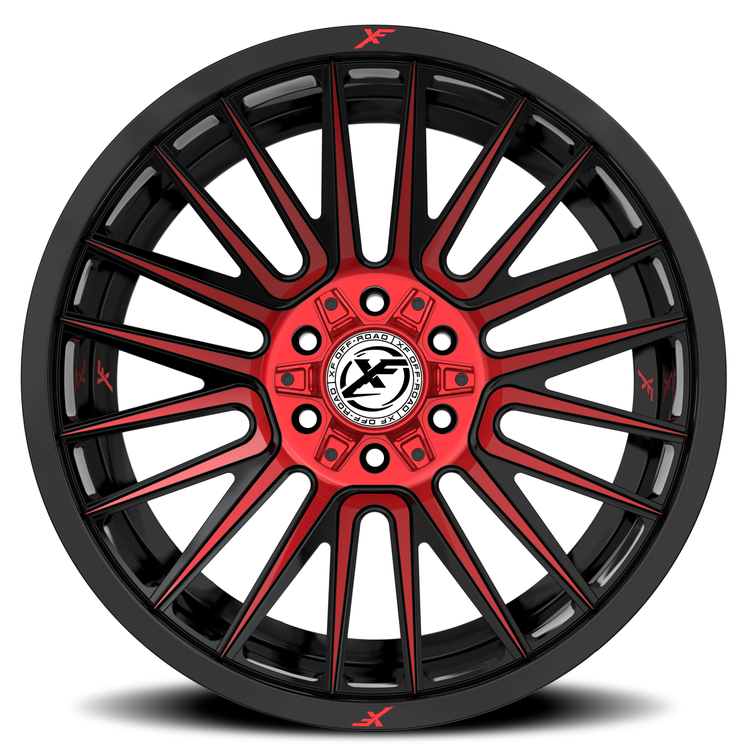 XF OFF-ROAD XF-234 20X10 -12 5X127/5X139.7 GLOSS BLACK & RED MACHINED ...
