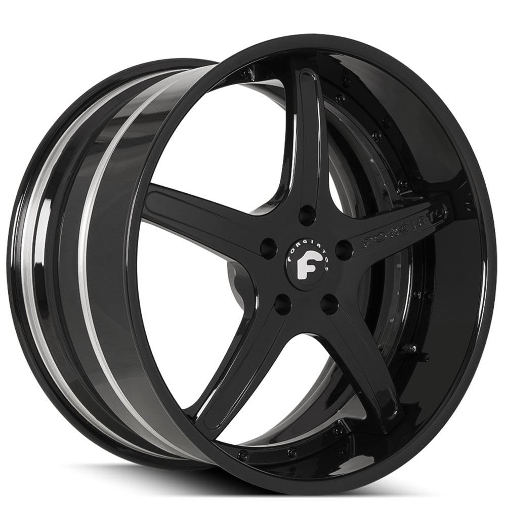 20" Staggered Forgiato Wheels Aggio-B Satin Black Face with Gloss Blac ...