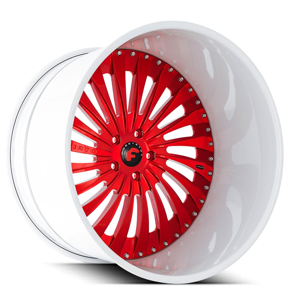 20" Staggered Forgiato Wheels Autonomo-L Candy Red with White Lip Forg ...