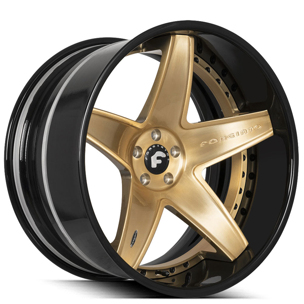 20" Staggered Forgiato Wheels Classico-ECL Brushed Gold with Gloss Bla ...